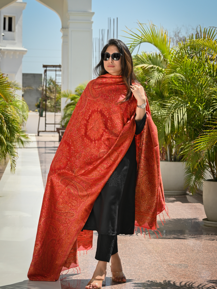 Red Kani Silk Jamawar Paisley Dupatta– Imperial Weaves