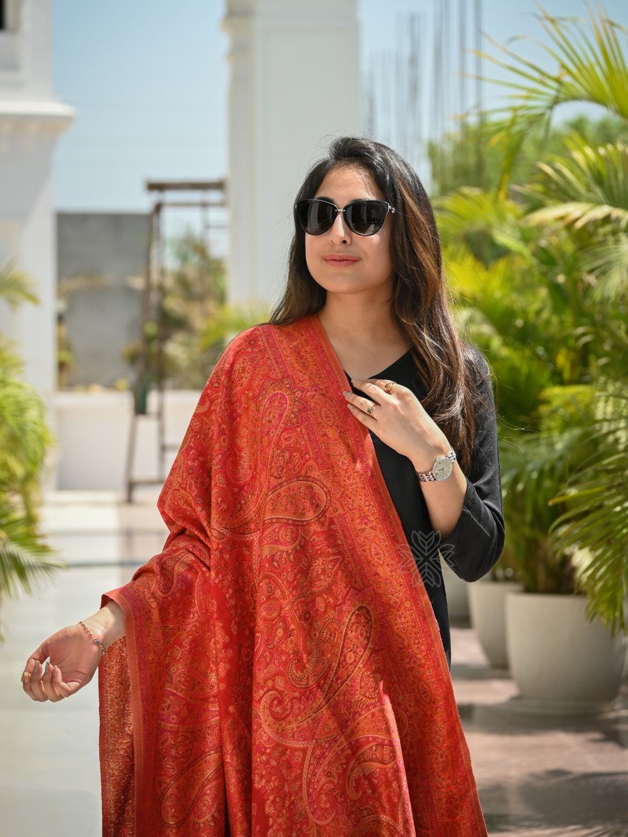 Red Kani Silk Jamawar Paisley Dupatta– Imperial Weaves