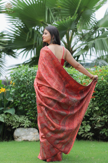 Peach Kani Kalamkari Silk Saree|Kashmiri Pashmina Saree| ImperialWeaves ...